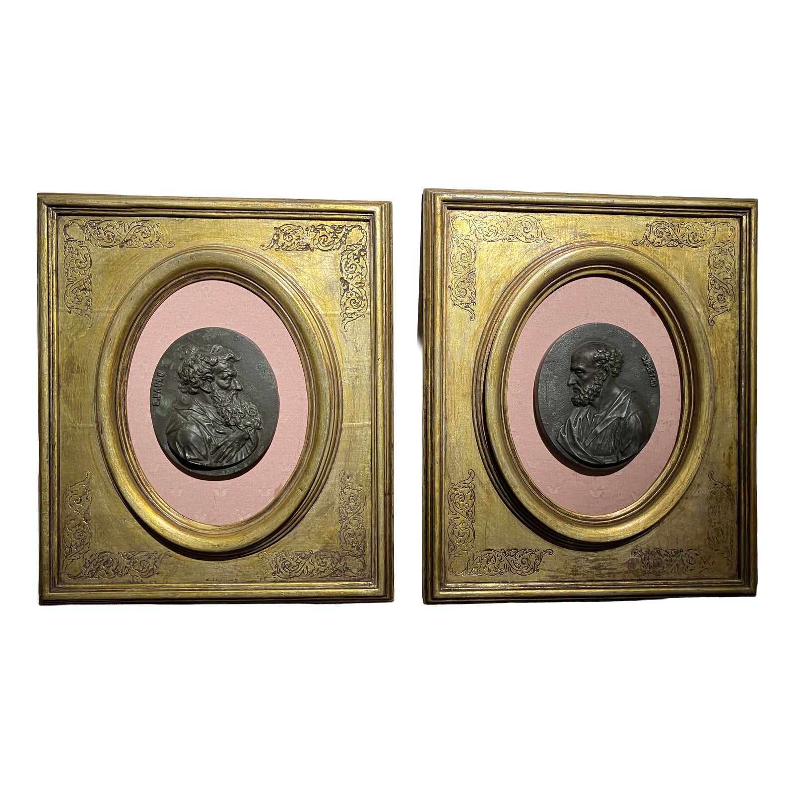 Portrait Medallions of Saints Peter & Paul, Gesso in Gilded Oval Frames ...