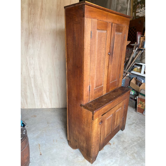 19th Century American Walnut Farmhouse Step Back Cupboard | Chairish