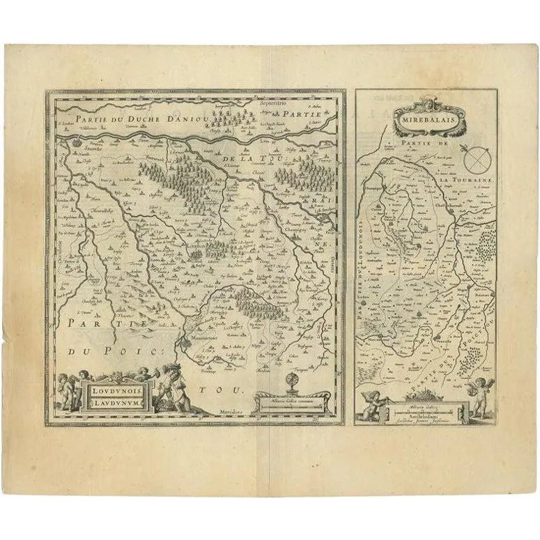 Antique Map of Loudun and Mirebeau attributed to Janssonius, c.1650 ...