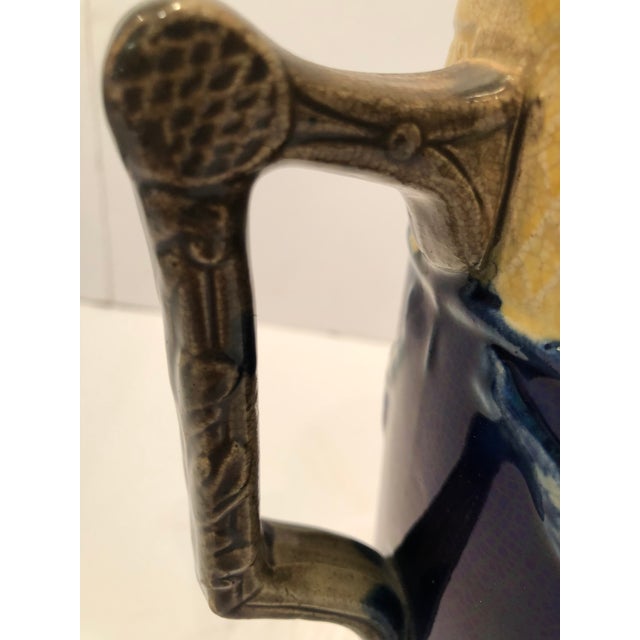 Antique Blue and Yellow Majolica Pitcher | Chairish