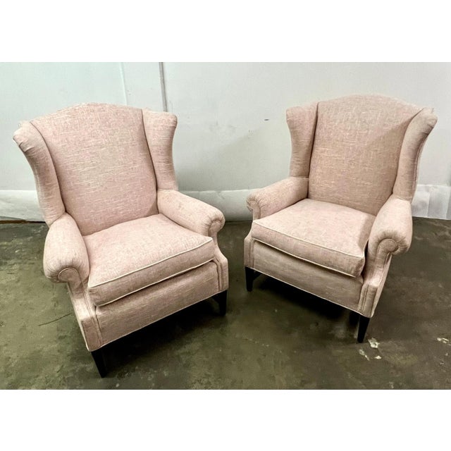 Late 20th Century Georgian Style Wingback Chairs Upholstered in Linen ...