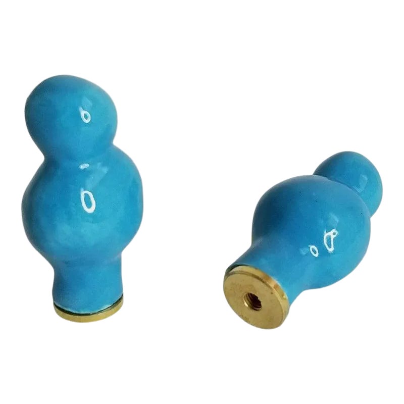 Handmade Turquoise Ceramic Finials - a Pair | Chairish