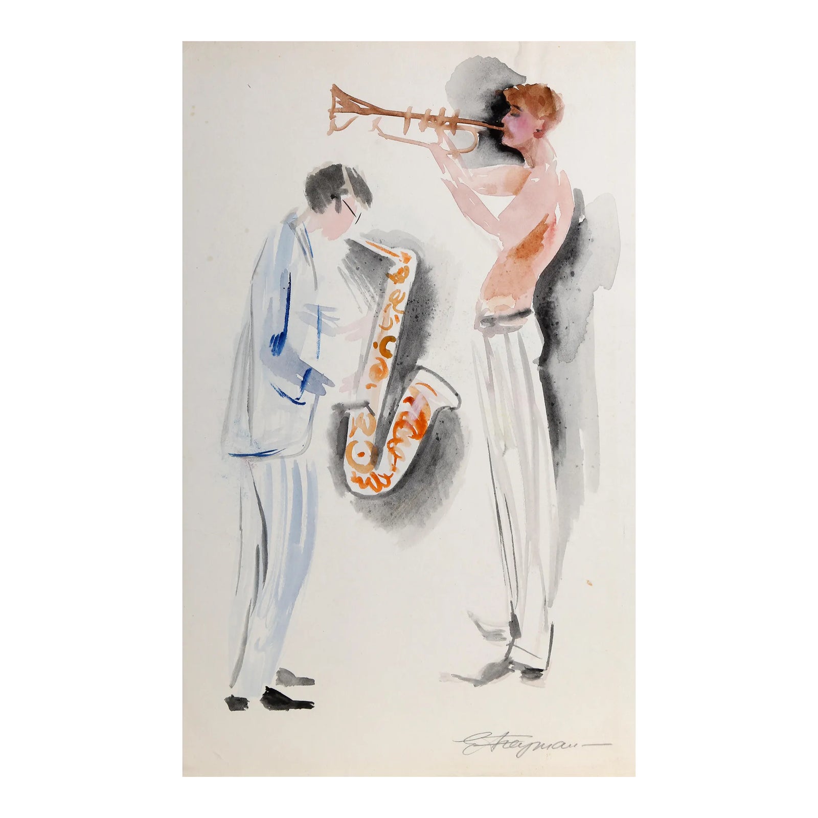 Rehearsal, Erik Freyman Watercolor on Paper, Signed in Pen | Chairish