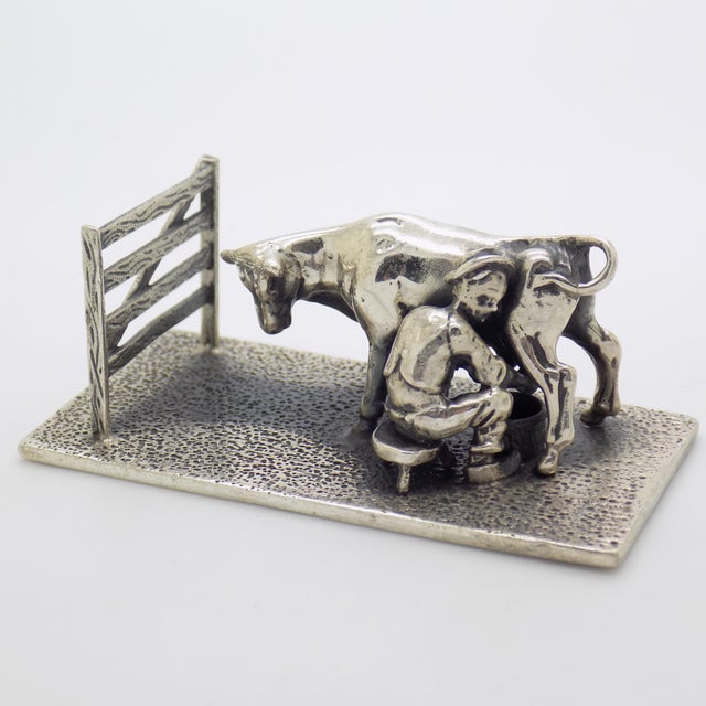 Vintage Italian Handmade Genuine Solid Sterling Silver Farmer & Cow ...