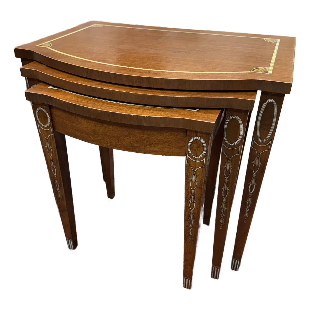 Antique George III Style Inlaid Nesting Tables, Set of 3 | Chairish