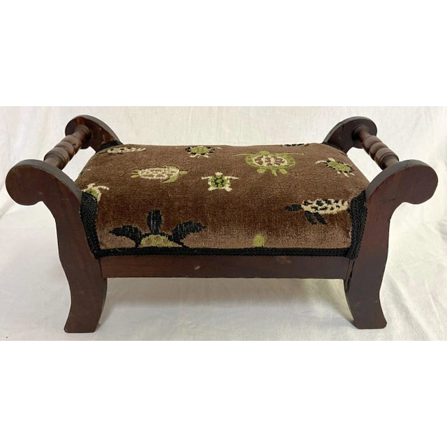 Early 20th Century Wood Footstool With New Designer Upholstery | Chairish