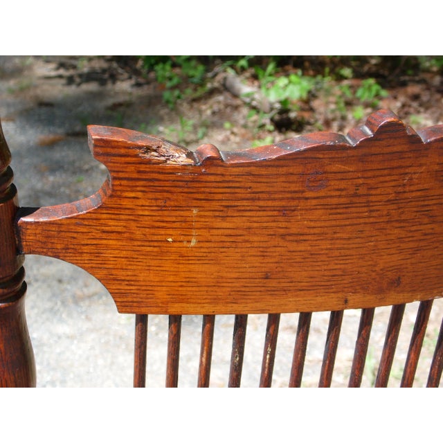 Antique Spoon Carved Solid Oak Spindle Back Rocker Needlepoint Rocking ...