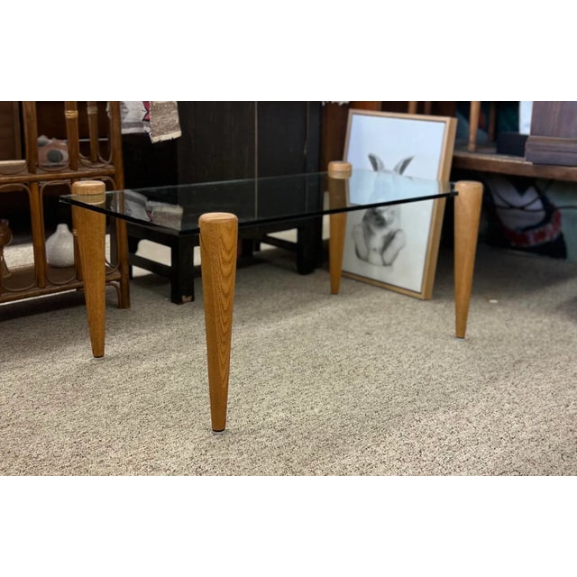 1970s Vintage Mid Century Modern Coffee Table With Glass Top Solid Wood ...