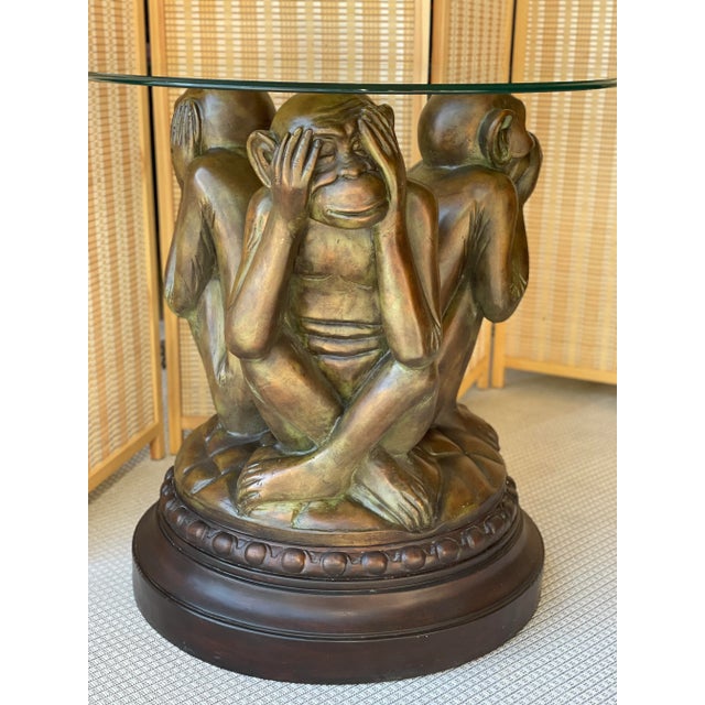 1970s Vintage Artistic Three Wise Monkeys Round Table | Chairish