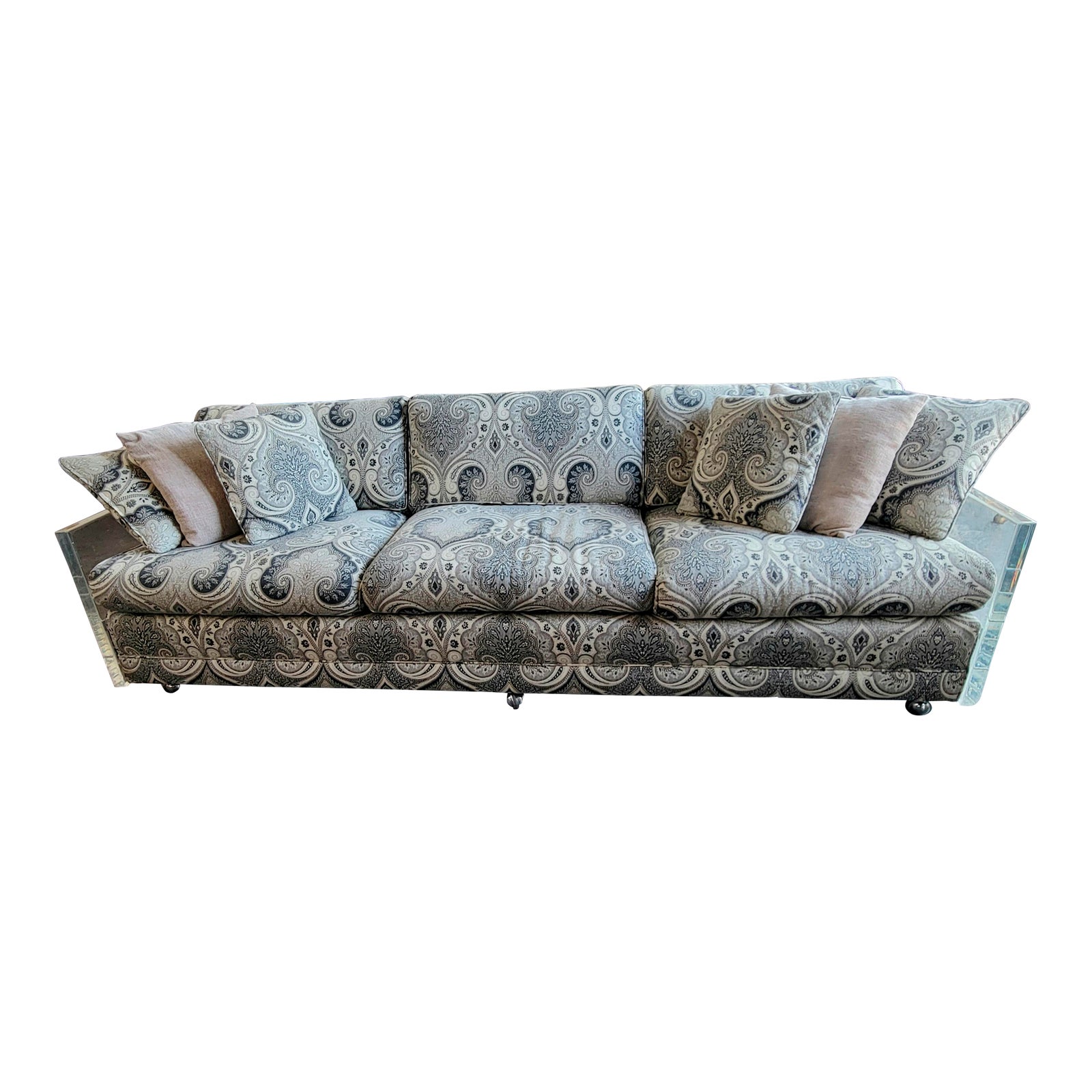 1970s Paisley Print Sofa W/Lucite Sides | Chairish