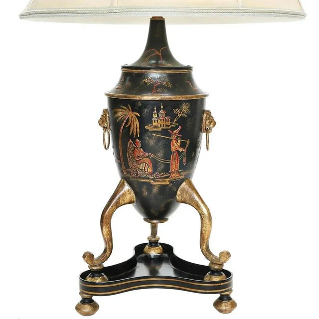 Mid 20th Century English Georgian Style Chinoiserie Tole Lamp | Chairish