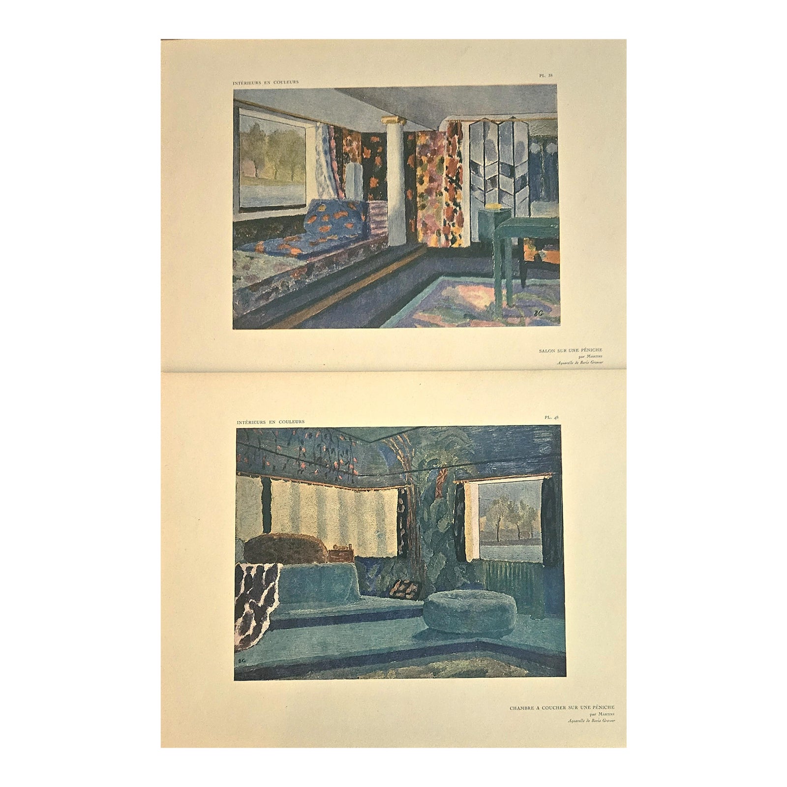 1925 Set of 2 Art Deco Interior Design Lithographs, Documentation ...