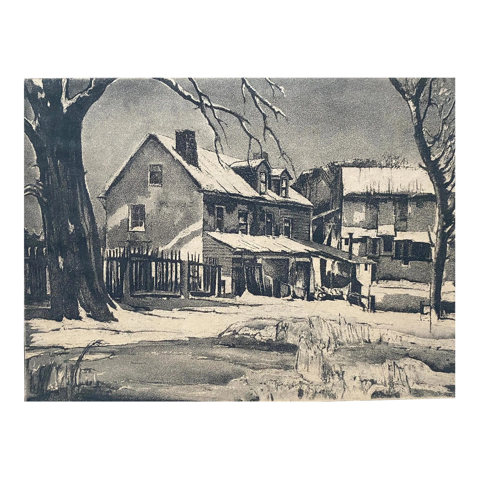 Earl Horter Winter Houses Etching | Chairish