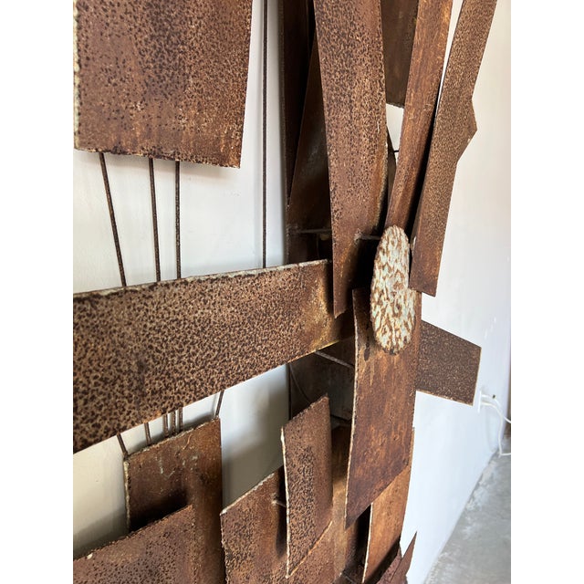 70's Oversize Mid- Century Brutalist Abstract Metal Wall Art Sculpture ...