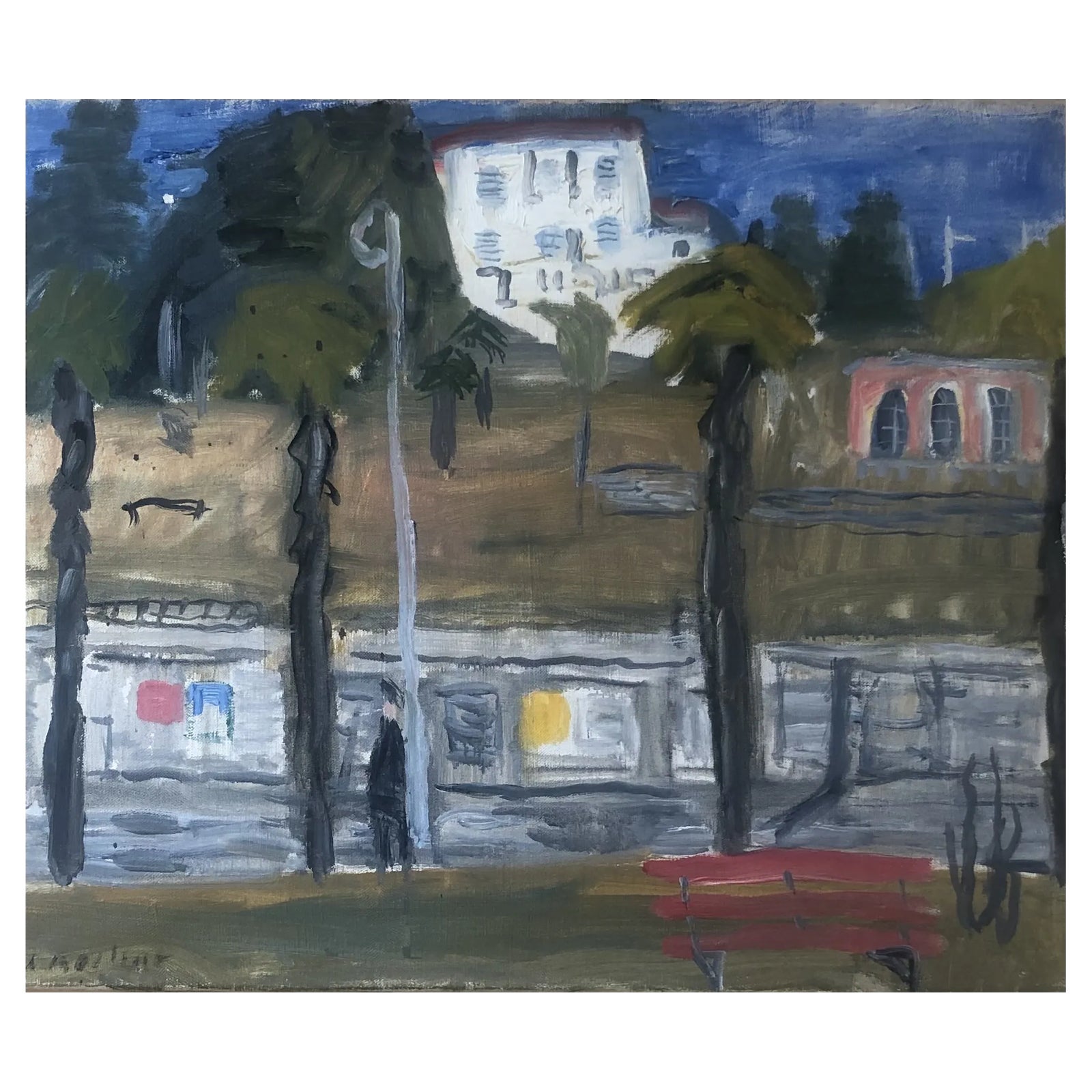 Alexandre Rochat, Banc au bord de l'eau, Oil on Canvas | Chairish