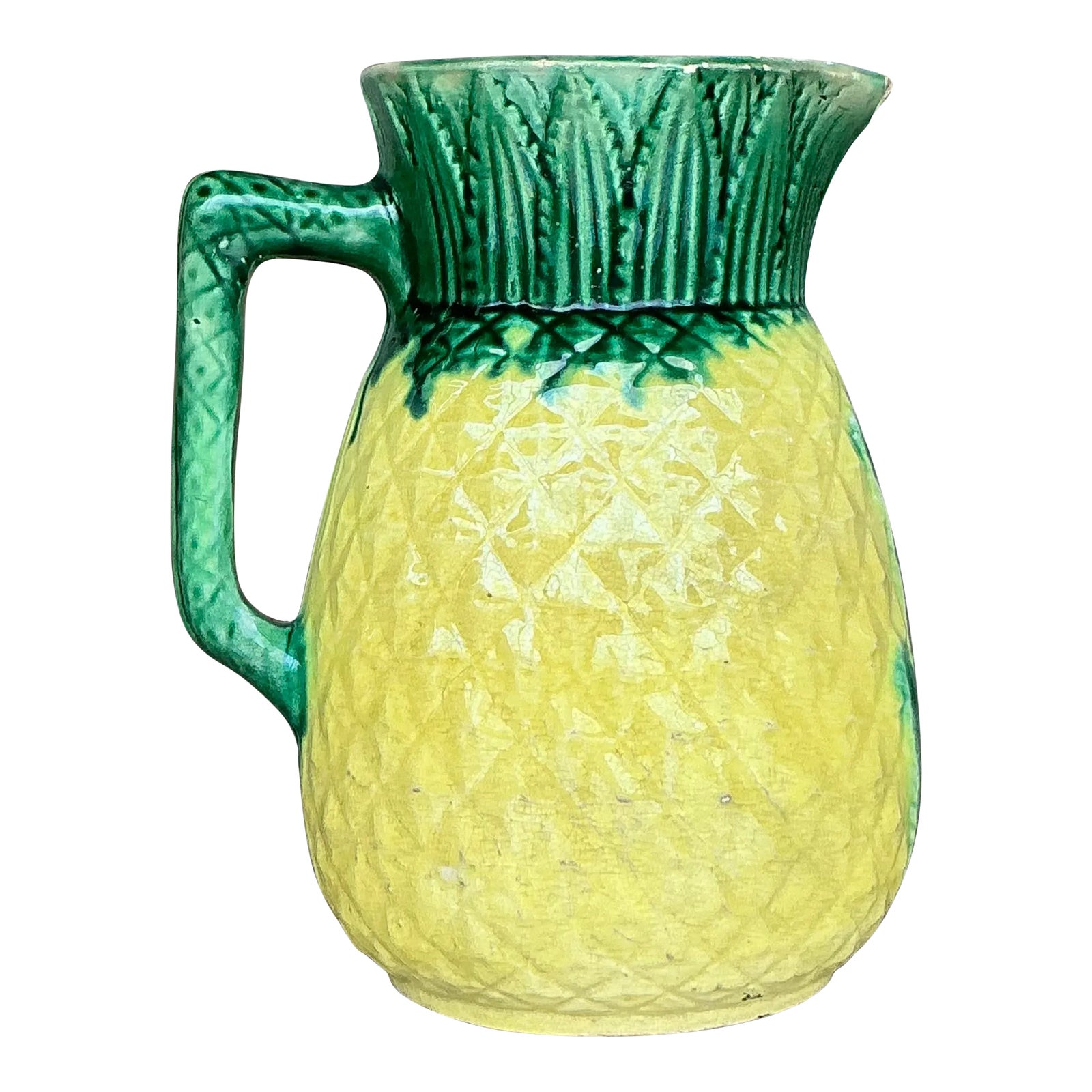 Vintage Boho Majolica Style Raised Relief Pitcher | Chairish