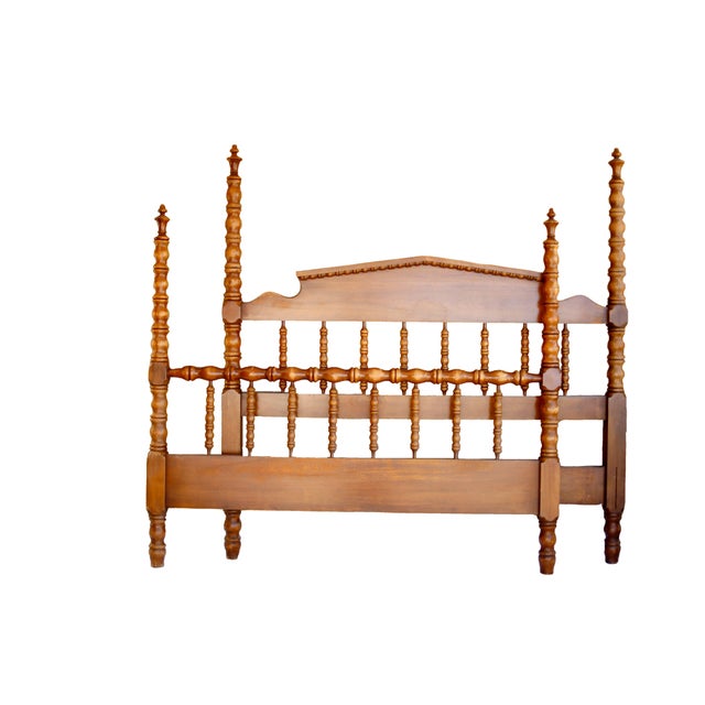 Full Size Maple Finish Rustic Spindle Four Poster Bed | Chairish