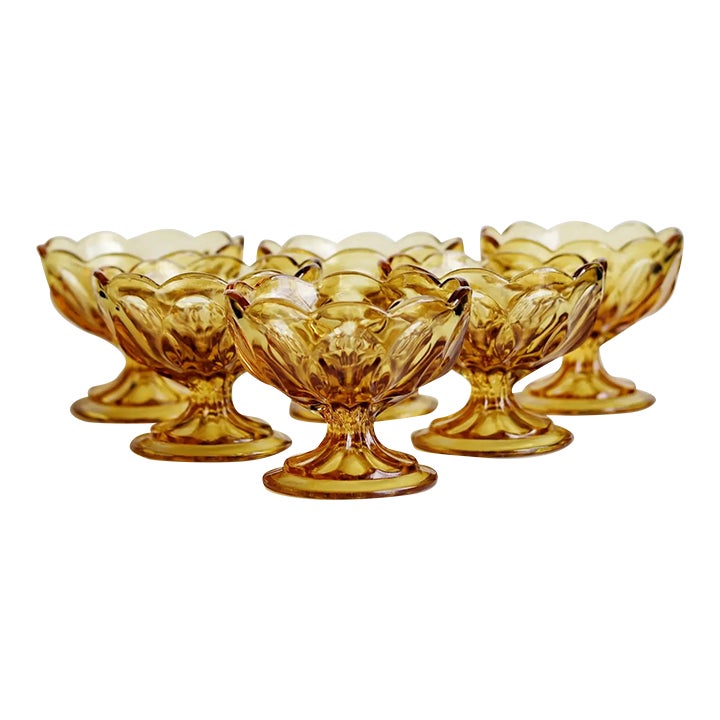 1970s Pressed Glass Dessert Cups in Amber | Chairish
