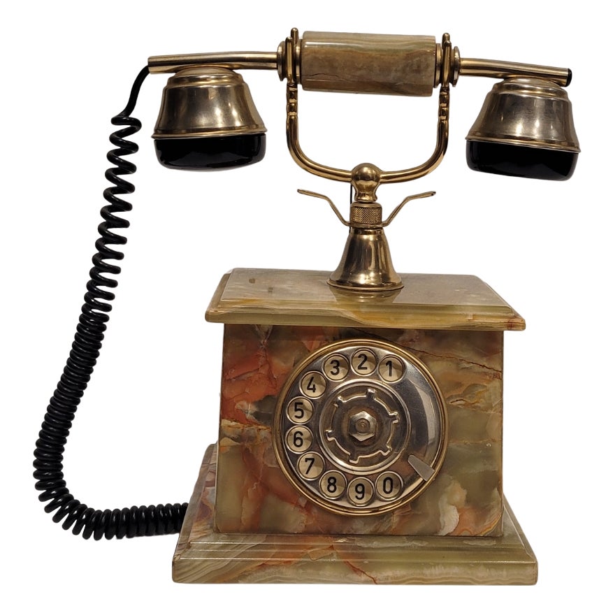 Rotary Telephone in Green Onyx and Metal, Italy, 1970s | Chairish