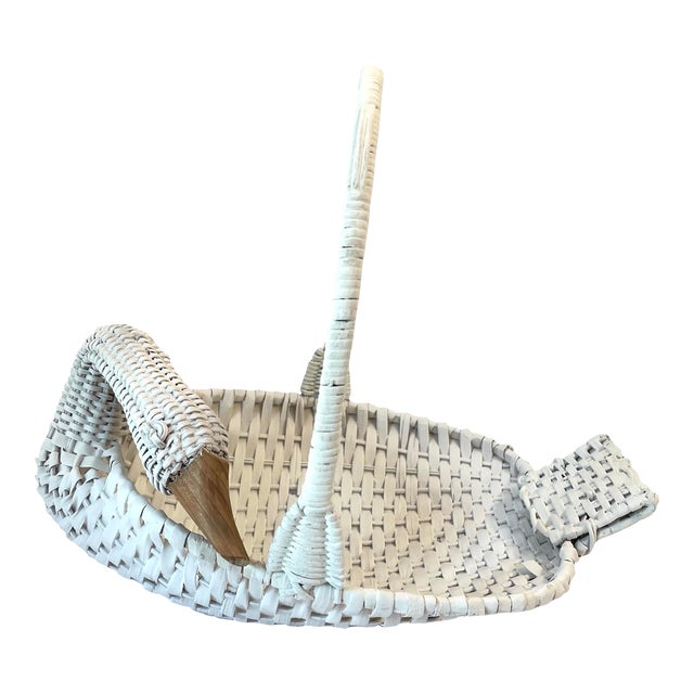 Vintage White Wicker Duck Swan Basket | Chairish