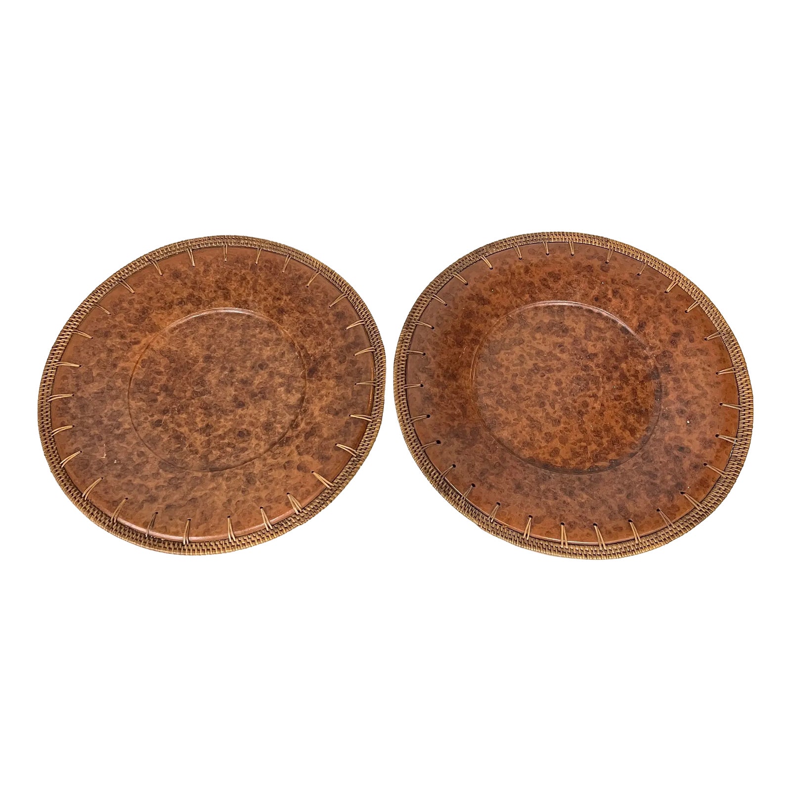 Faux Tortoise Plate Chargers With Wicker Edge - a Pair | Chairish
