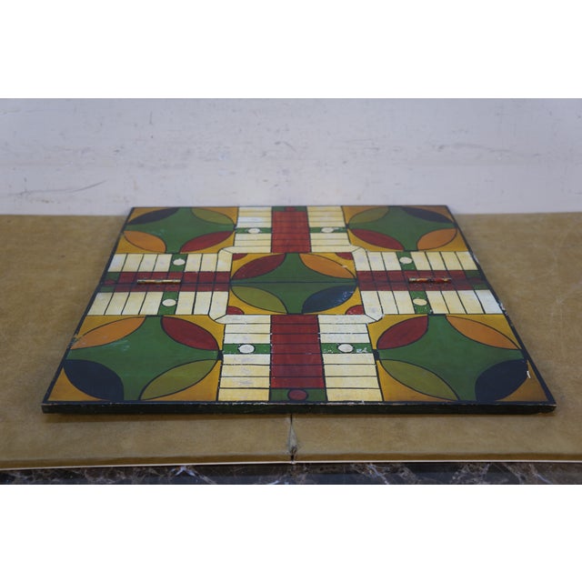 Antique Folk Art Double Sided Folding Parcheesi Chess Checkers Game ...