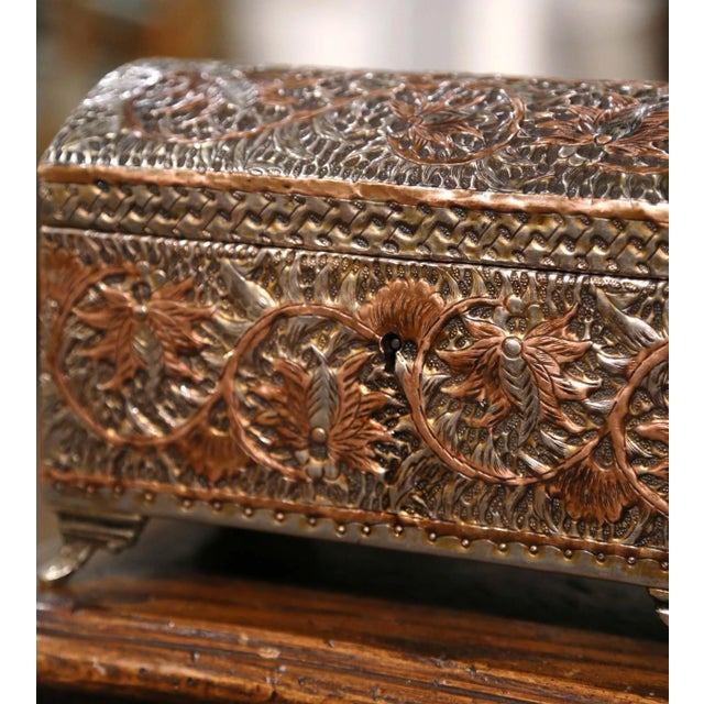 19th Century French Gothic Brass & Copper Jewelry Box With Repousse ...