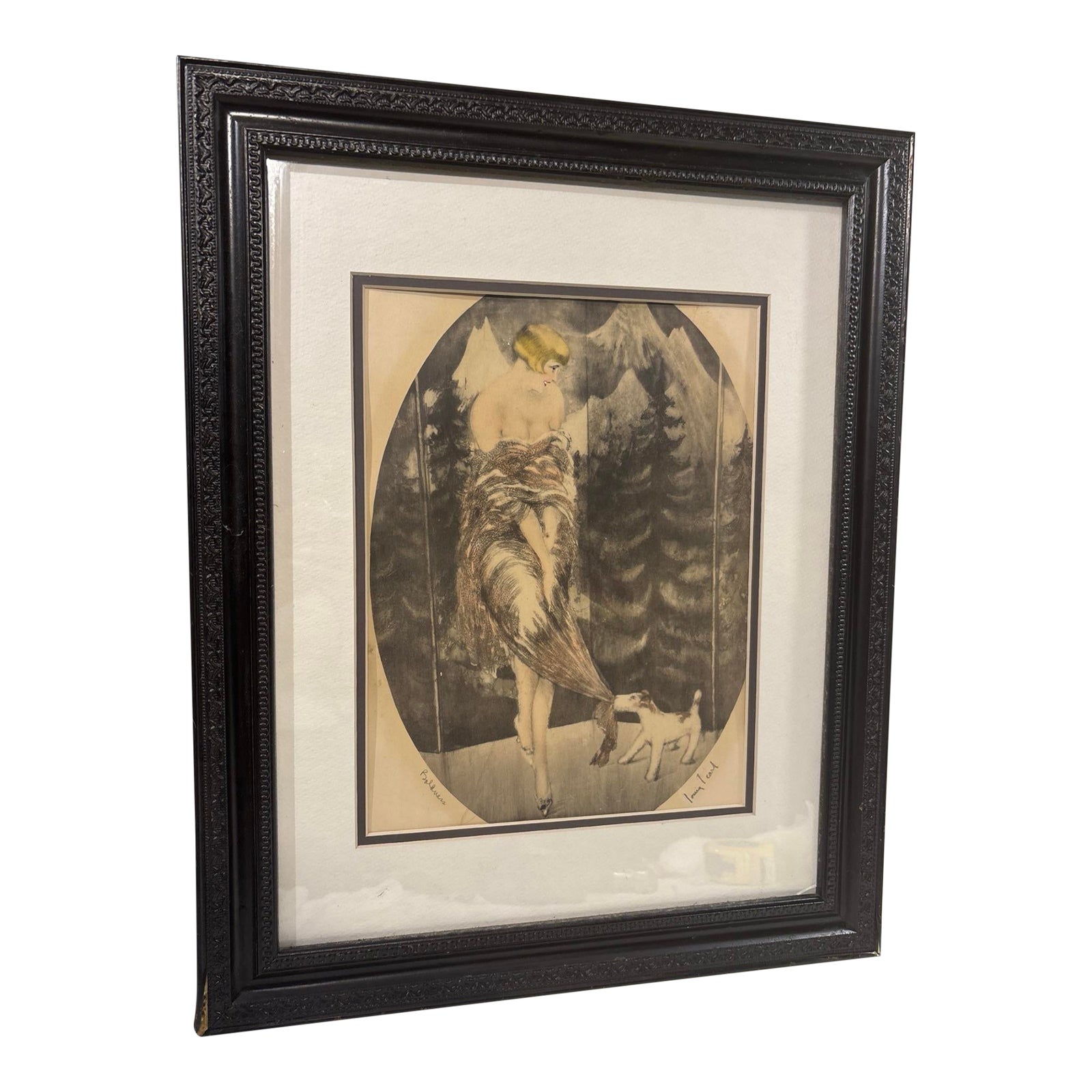 Louis Icart Etching Print "Dog Bite " Signed and Framed | Chairish