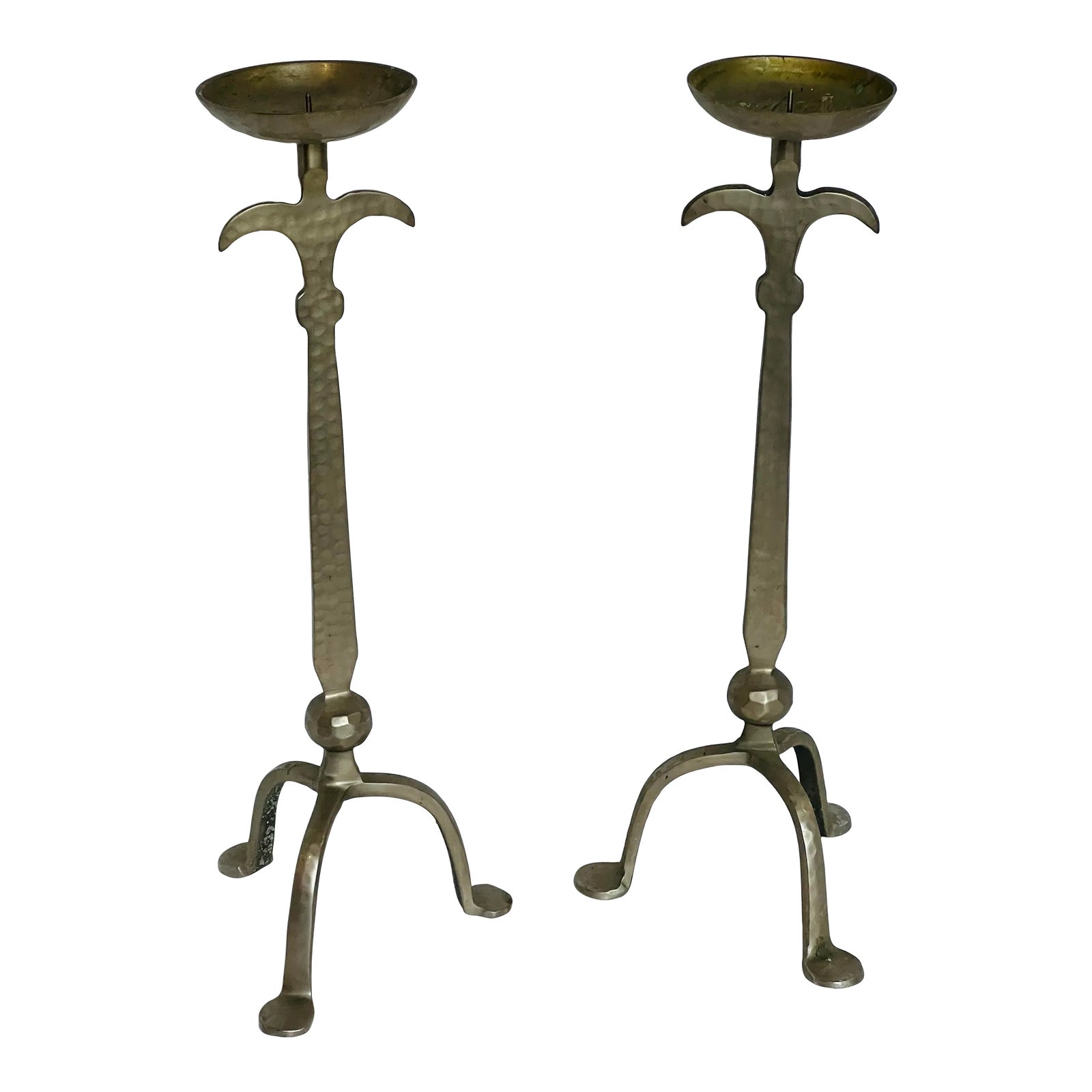 Vintage Hammered Steel Pricket Candlesticks a Pair | Chairish