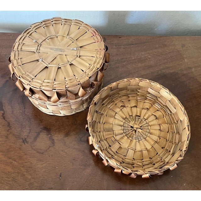 Antique 19th Century Native American Indian Splint Basket With Cover ...