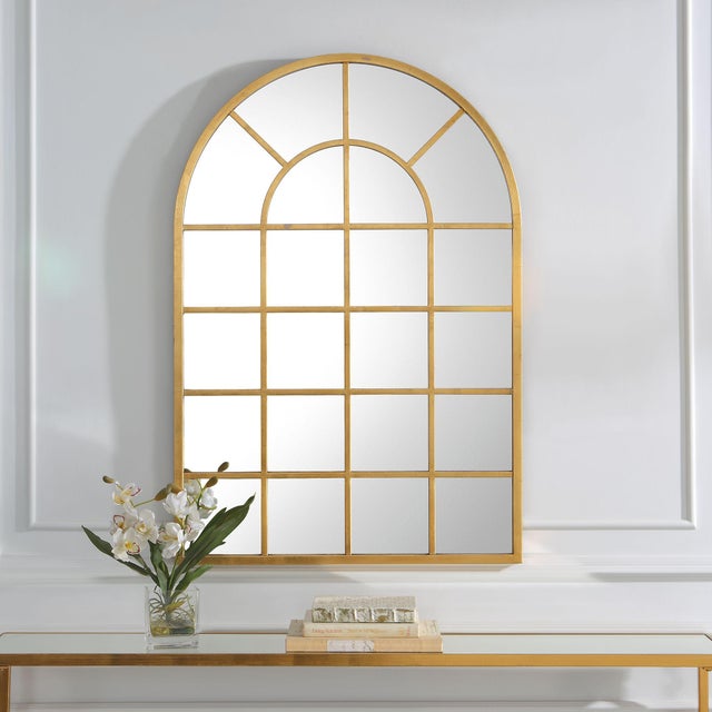 Gold Arched Windowpane Mirror | Chairish