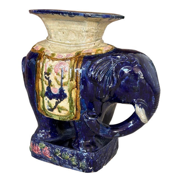 Mid-20th Century Chinoiserie Ceramic Glazed Elephant Side Table Garden ...
