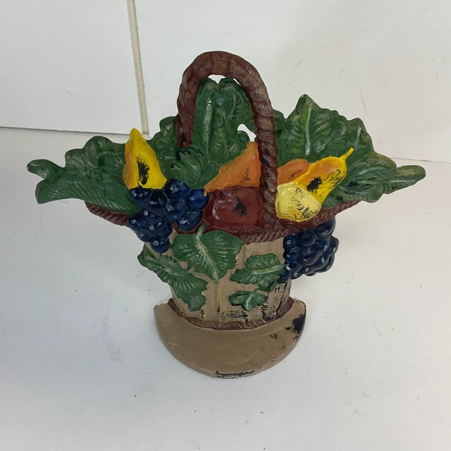 Mid-Century Fruit Basket Cast Iron Door Stop | Chairish