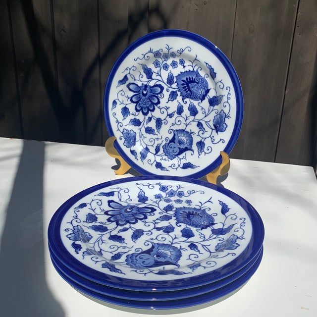 Vintage Bombay Cobalt Blue and White Jacobean Plates- Set of 4 | Chairish