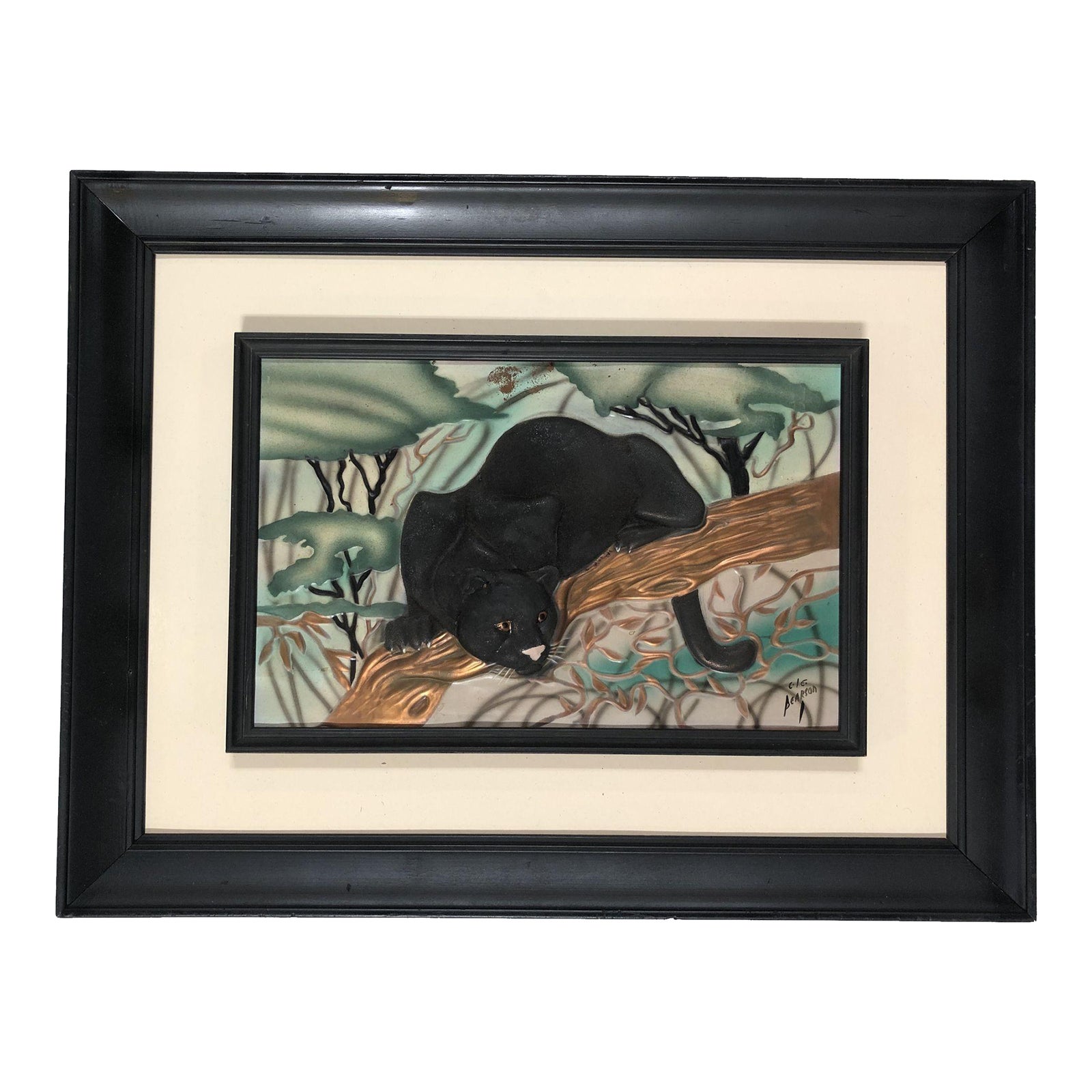 1950s Copper Panther Painting Signed by c.l.e. Pearson | Chairish