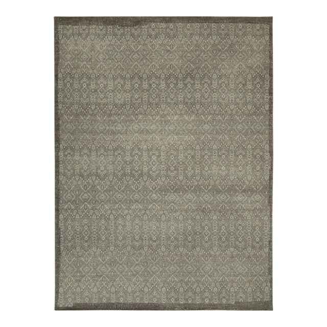 Rug & Kilim’s Distressed Tribal Style Rug in Gray and Blue Geometric ...