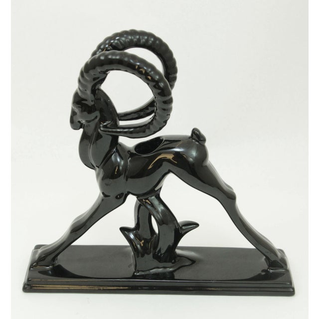 Art Deco Royal Haeger Style Ceramic Sculptural Ram Ibex Black | Chairish