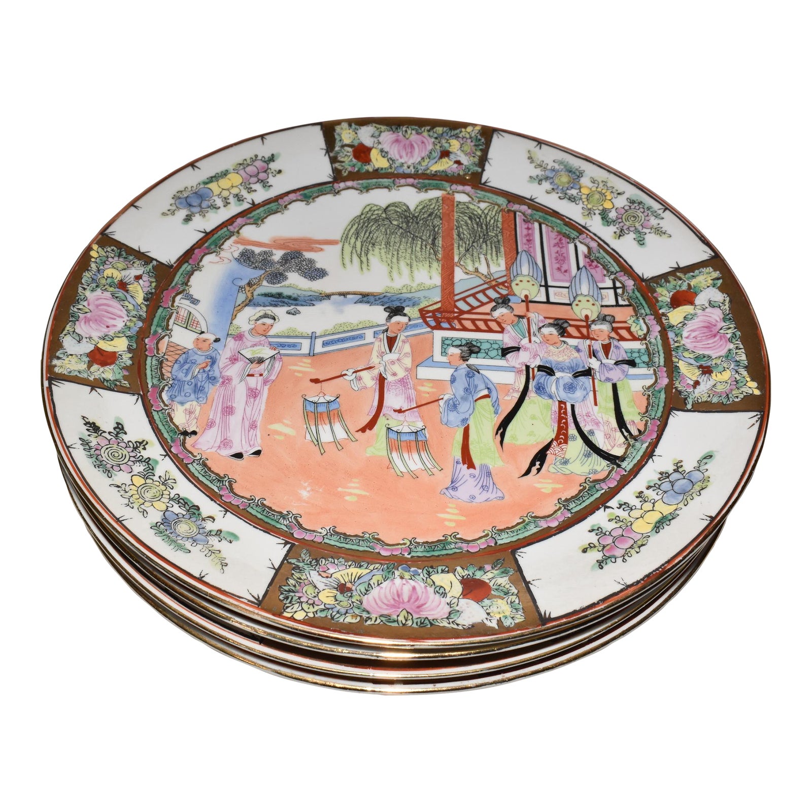 Vintage Late 20th Century Chinese Rose Mandarin Plates Chargers Hand ...