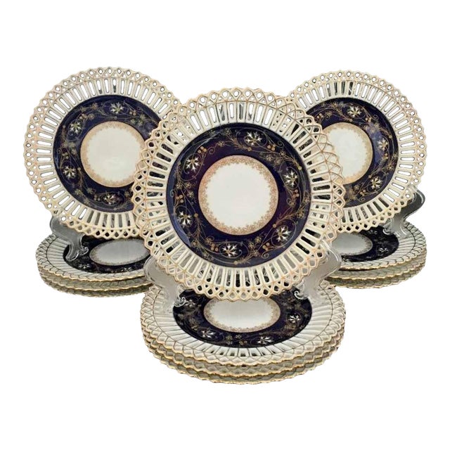 Vintage German Reticulated Gilt Cabinet Dessert Plates | Chairish