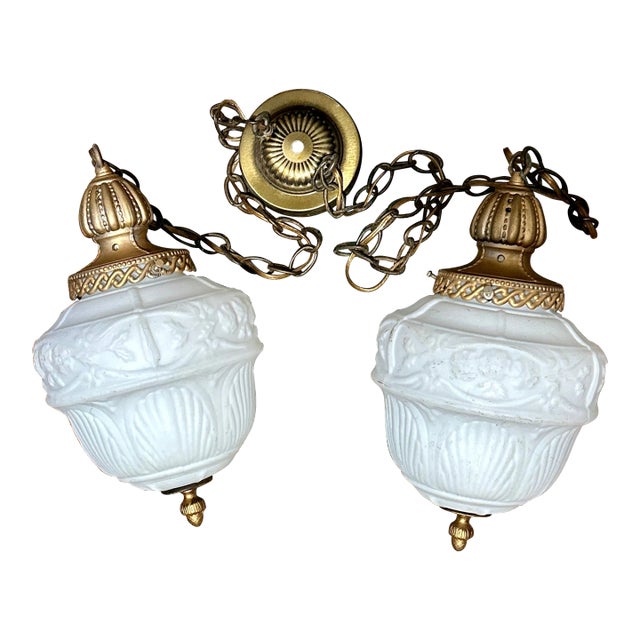 Mid Century Milk Glass Double Swag Ceiling Lights - a Pair | Chairish