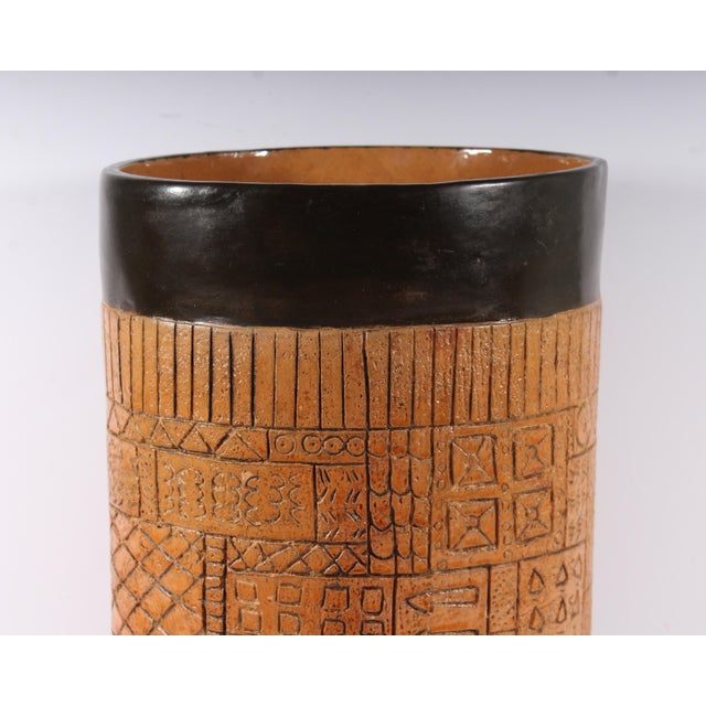 Jim Summers Pottery Vase Canister With Incised Design | Chairish