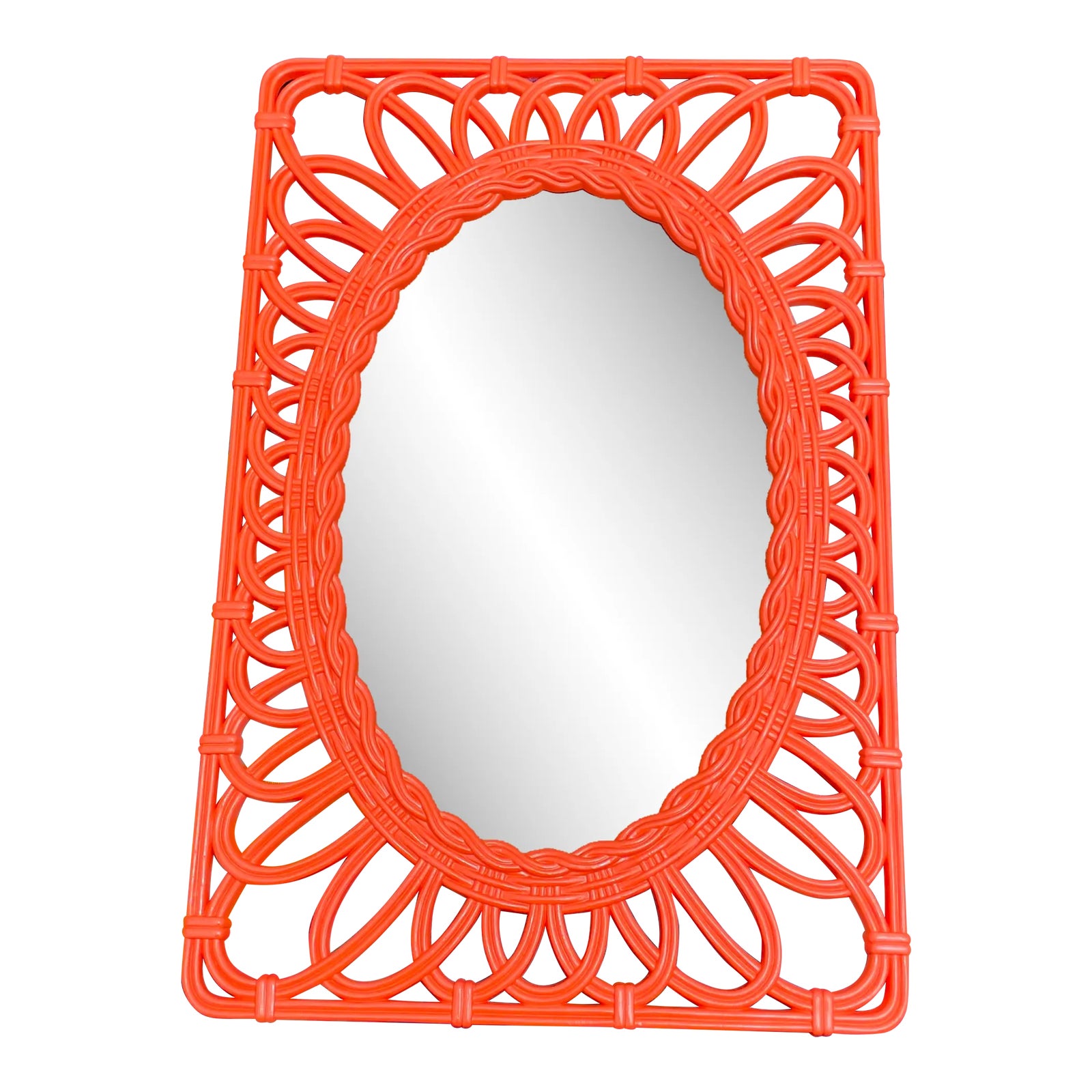 1970s Boho Faux Rattan Orange Lacquered Plastic Frame | Chairish