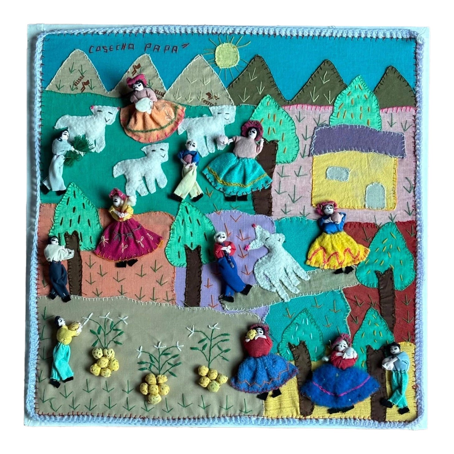 Vintage Arpillera - Handmade Folk Art Dimensional Applique Wall Hanging ...
