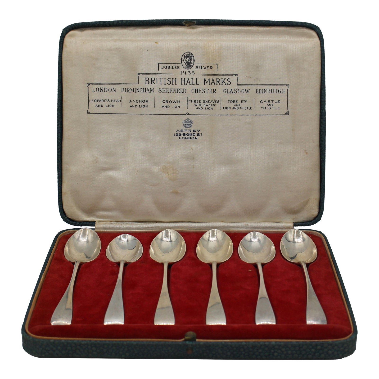 1935 English Cased Set of Six Sterling Silver 5 O'Clock Spoons by ...