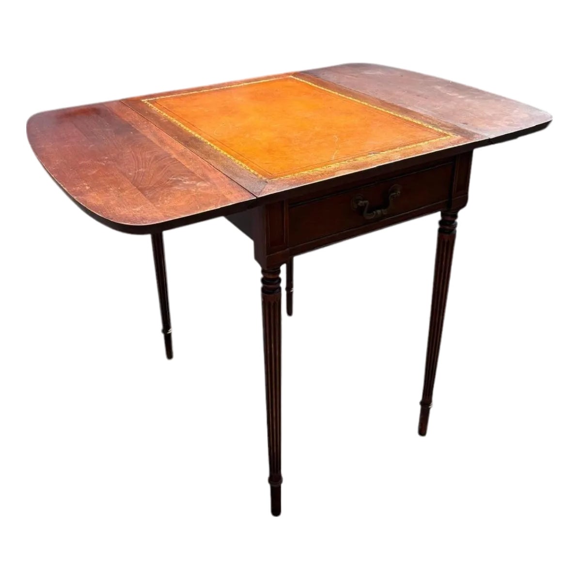 Vintage Leather Top Flip Sided Table | Chairish