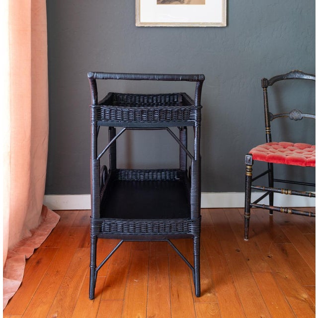 19th Century Black Wicker and Rattan Victorian Tea Cart | Chairish