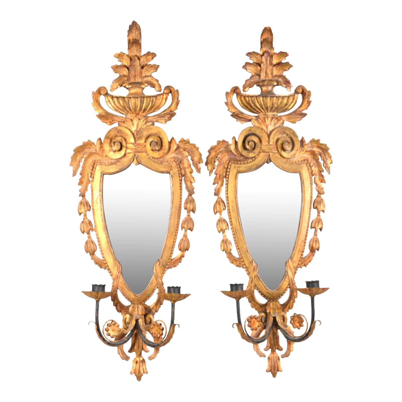 Pair of Giltwood Two-Light Mirror Sconces | Chairish