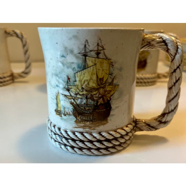 Seaside Chic Handmade Nautical Coffee Mugs With Rope Trim, Set of 4 ...