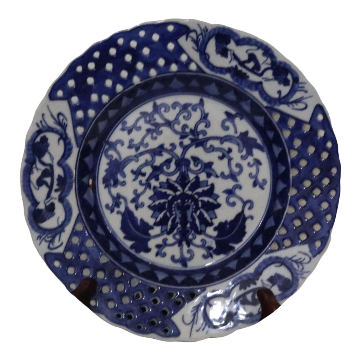 Chinese Blue and White Porcelain Reticulated Edge Plate | Chairish