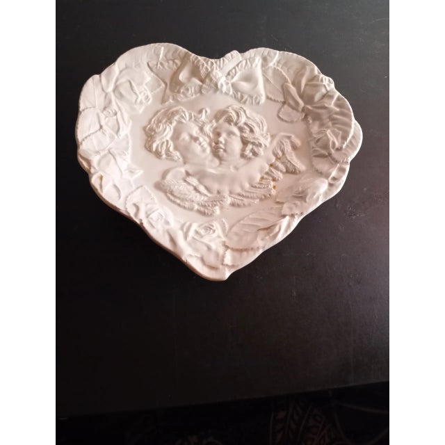 1970s Ivory Porcelain Heart Shaped With Cherub 3d Relief Made in Italy ...